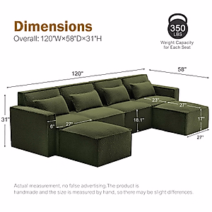 ABCASA 120" Modular Sectional Couches for Living Room, Modern 6 Seater U Shaped Sofa Couch - Boucle Green