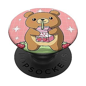 Kawaii Teddy Bear Drinking Strawberry Milk Japanese PopSockets Standard PopGrip