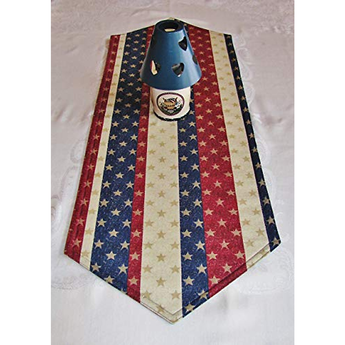Stars & Stripes Patriotic Kitchen Linens Set (5 Pieces Total) 2 Tea Towels 2 Pot Holders 1 Hotpad Made In USA Patriotic Red Off-White Blue Stars Glitter 100% Cotton Custom Made-To-Order