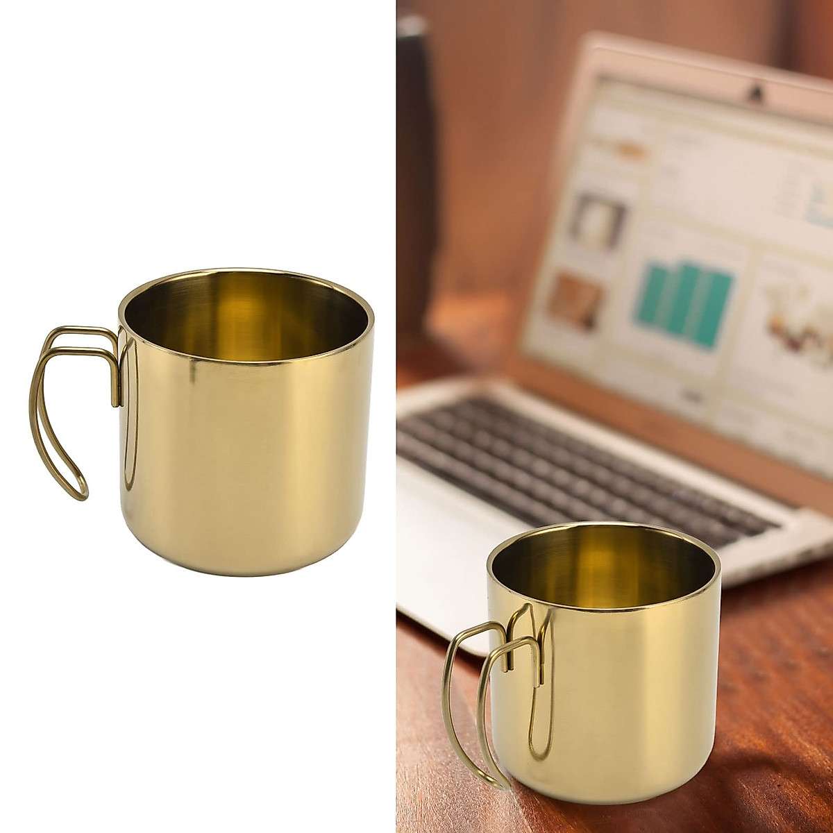 Stainless Steel Coffee Cup with Handle,400ml Camping Cup Stainless Steel Espresso Cup Stainless Steel Tea Cup Camping Mug(Gold)