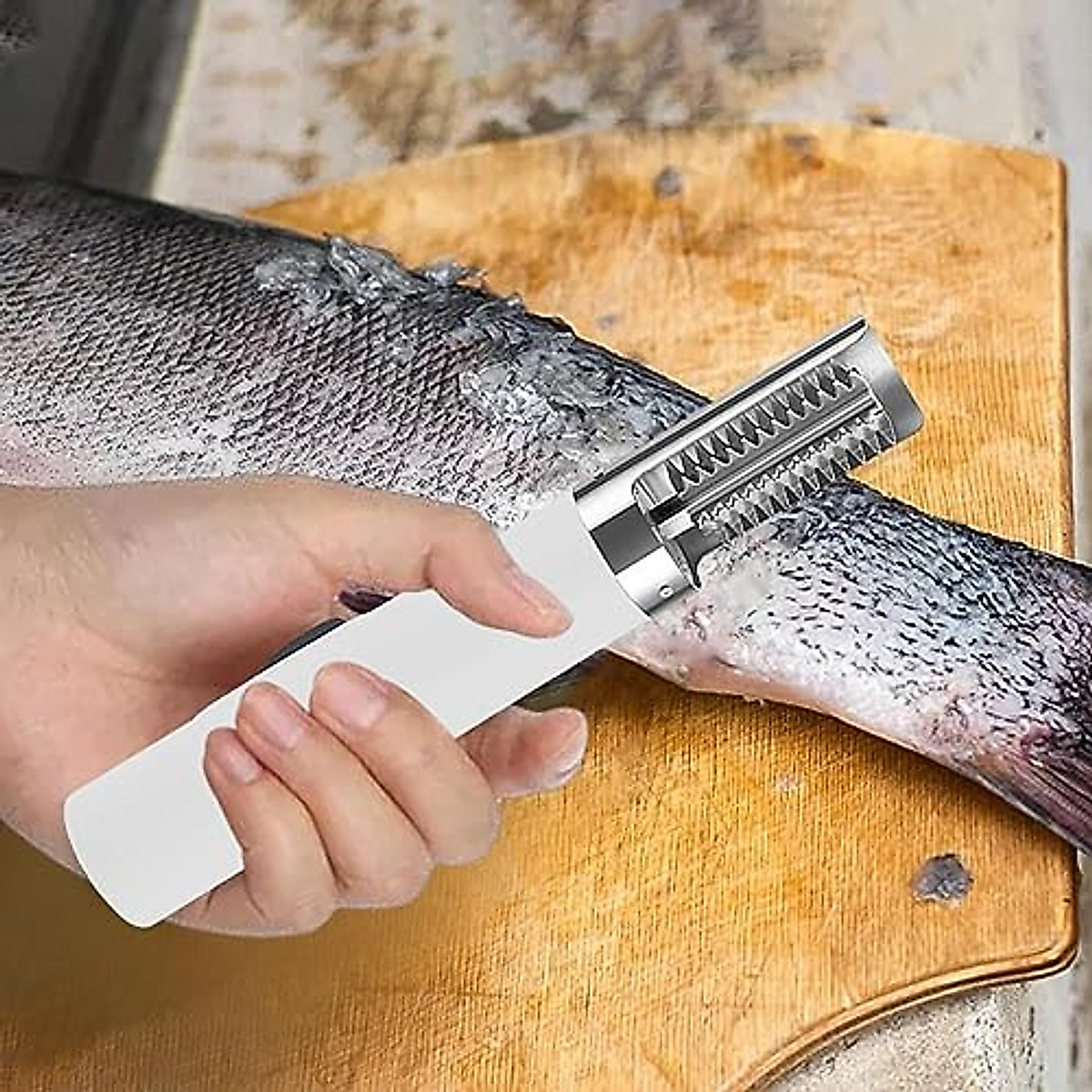 Bothyi Electric Fish Scaler Cleaner Durable Metal Seafood Tools Easy Grip Without Fuss or Mess Fish Cleaning Tools Fish Skinner for Home Cooks Chef, White