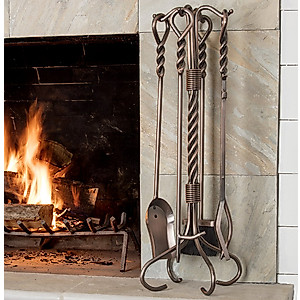 Uniflame, F-1311, 5-Piece Antique Copper Fireplace Tools Set with Ring Swirl Handles