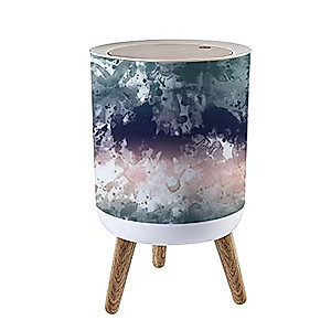 Trash Can with Lid Hand Painting Abstract Watercolor Tie Dye Ink Stains Splashes Brush Wood Small Garbage Bin Waste Bin for Kitchen Bathroom Bedroom Press Cover Wastebasket 7L/1.8 Gallon