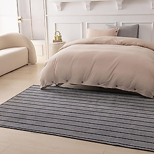 Serenhom Modern Ultra Soft 5x7 Area Rug - Non-Shedding, Machine Washable, Non-Slip Shaggy Carpet for Living Room, Bedroom, Kitchen, Dining Room, Patio, Office - Black/White Line Boho Moroccan Style