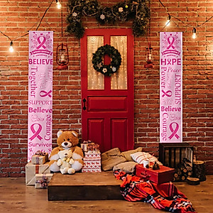 ZHIFU Breast Cancer Awareness Party Decorations Breast Cancer Banner Porch Sign, Pink Ribbon Door Banner Party Supplies Backdrop for Outdoor Indoor, 12 x 72 Inch