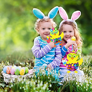 Winlyn 24 Sets Easter Decorations DIY 3D Chick Hatching from Egg Ornaments Easter Craft Kits Foam Easter Stickers Pom-poms Googly Eyes for Kids Party Favors Spring Classroom Activity Art Project