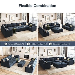 HONBAY Velvet Modular Sofa Couch with Chaise Oversized U Shaped Sectional Sofa Reversible Modular Sofa Bed with Storage Seats, Dark Blue