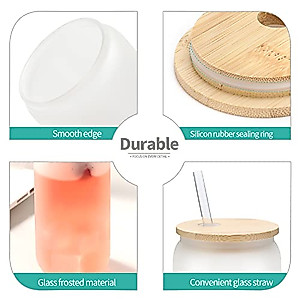 8 Pack Sublimation Glass Cans Frosted Sublimation Beer Can Glass with Bamboo Lids Borosilicate Glasses Tumbler Mason Jar Cups Mug with Plastic Straw for Beer, Juice, Soda, Iced Coffee, Drinks 18oz