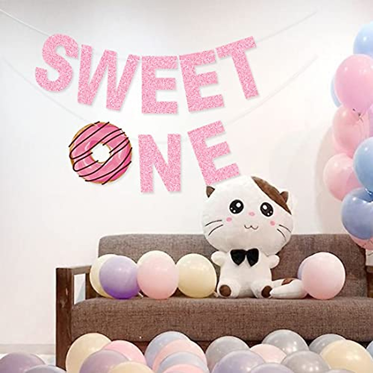 Morndew 2 Set Rose Gold Glitter Sweet One/1st Colourful Banner for Kids First Birthday Party Baby Shower Gender Reveal Party Bunting Decoration