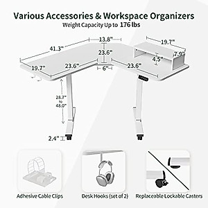 FEZIBO Corner Standing Desk, 48 Inches L Shaped Standing Desk, Electric Stand Up Corner Desk, Home Office Sit Stand Desk with White Top and White Frame