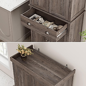 FOTOSOK 72" Kitchen Pantry Storage Cabinets with Drawer, Freestanding Cupboard with 4 Doors, Drawer, 4 Shelves, Utility Pantry Cabinet for Kitchen, Dining Room, Living Room, Ash Grey