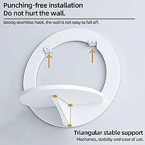 jcwfuno Home Wall-Mounted White Floating Shelf 2 Pieces,Suitable for Bedroom, Living Room, Office, Wall Shelf can Put Plants, Mobile Phones, Remote Control and Other Things,Decoration(Round Shape)