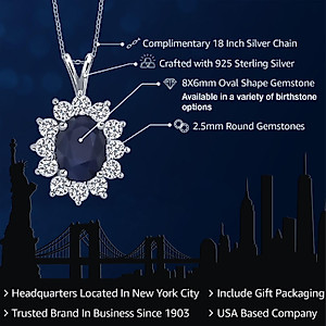 Gem Stone King 925 Sterling Silver Oval Gemstone Birthstone Necklace | Oval 8X6MM | Halo Pendant Necklaces for Women | with 18 Inch Silver Chain