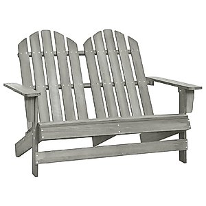 Tidyard 2-Seater Patio Adirondack Chair Solid Wood Fir Gray Outdoor Fire Pit Chair Wooden Garden Armchair for Porch Pool Lawn Deck Backyard Balcony Outdoor