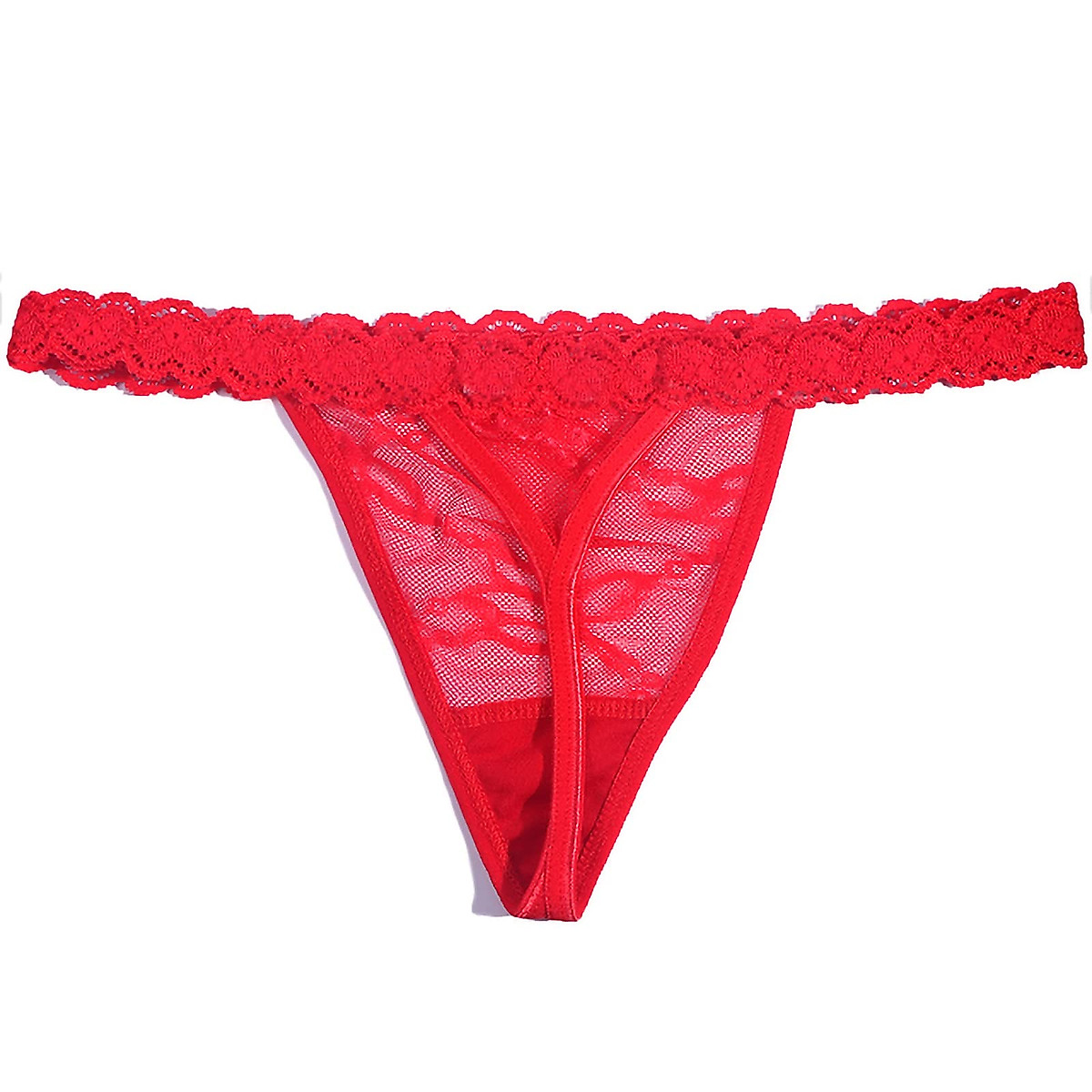 Women Custom G-String Thongs Crystal Name Lace Thong Customized Letter Panties Transparent Low Waist Briefs Underpants (Red)