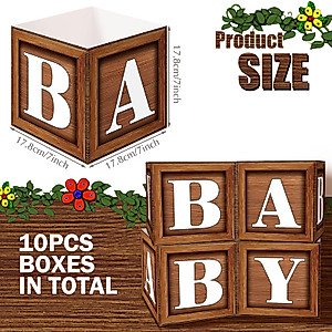 Jetec 10 Piece Baby Shower Centerpiece Boxes Baby Shower Party Decorations Table Display with Letters Gender Reveal Party Favor Block Holder(Wood Style)