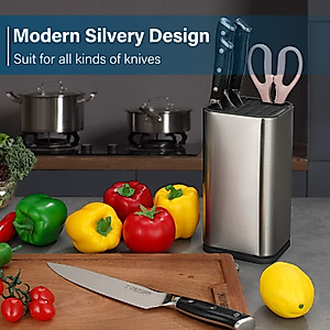 CHUYIREN Knife Holder, Knife Block without Knives,Universal Stainless Steel Knife Storage with 3.5" to 8" Knives, Slots for Scissors and Sharpening Rod, Knife Holder for Kitchen Counter