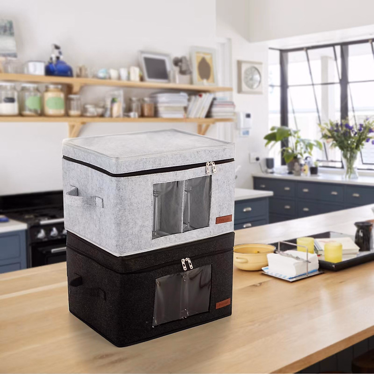 Foyego 2 Pack Wine Glass Storage Box with Dividers, Stemware Storage Containers for Packing and Moving, China Storage Containers Box for 12 Crystal Glassware, Wine Glasses, Drinkware