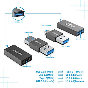 HIEbee USB 3.0 A to A Male Adapter, USB Female to Female Adapter, USB Type-C to USB A Male Adapter, USB 3.0 Female to USB C Female Adapter Connector Compatible with Hard Drive, Laptop etc
