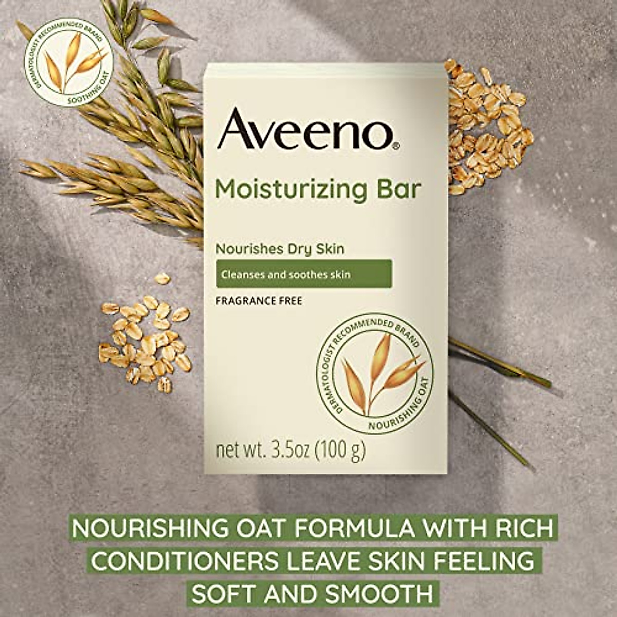 Aveeno Gentle Moisturizing Face Cleansing Bar, Daily Facial Cleanser Bar with Nourishing Oat for Dry Skin, Gently Cleanses & Soothes Skin, Non-Comedogenic & Fragrance-Free, 3.5 oz