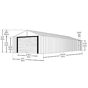 Arrow Shed 14' x 31' Murryhill Garage Galvanized Steel Extra Tall Walls Prefabricated Shed Storage Building, 14' x 31', Flute Gray