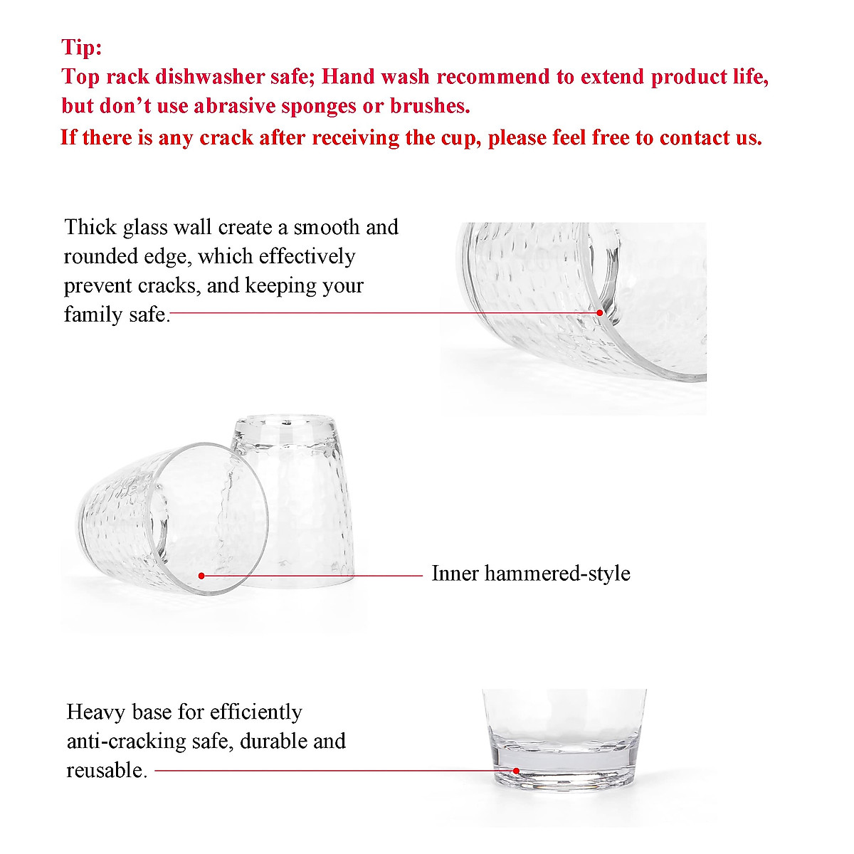 Hammered 15-ounce and 26-ounce Plastic Tumbler Acrylic Glasses, set of 8 Clear