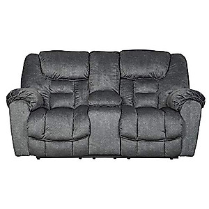 Signature Design by Ashley Capehorn Oversized Manual Pull Tab Reclining Loveseat with Center Console, Dark Gray