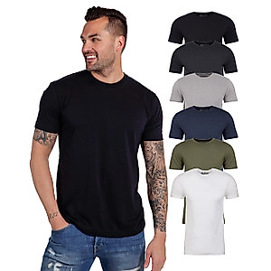 INTO THE AM Premium Men's Fitted T-Shirt 6-Pack - Modern Fitted Fresh Classic Crew Neck Essential Tee Shirts Men Multi Pack (Black/Charcoal/Grey/Navy/Olive Green/White, X-Large)