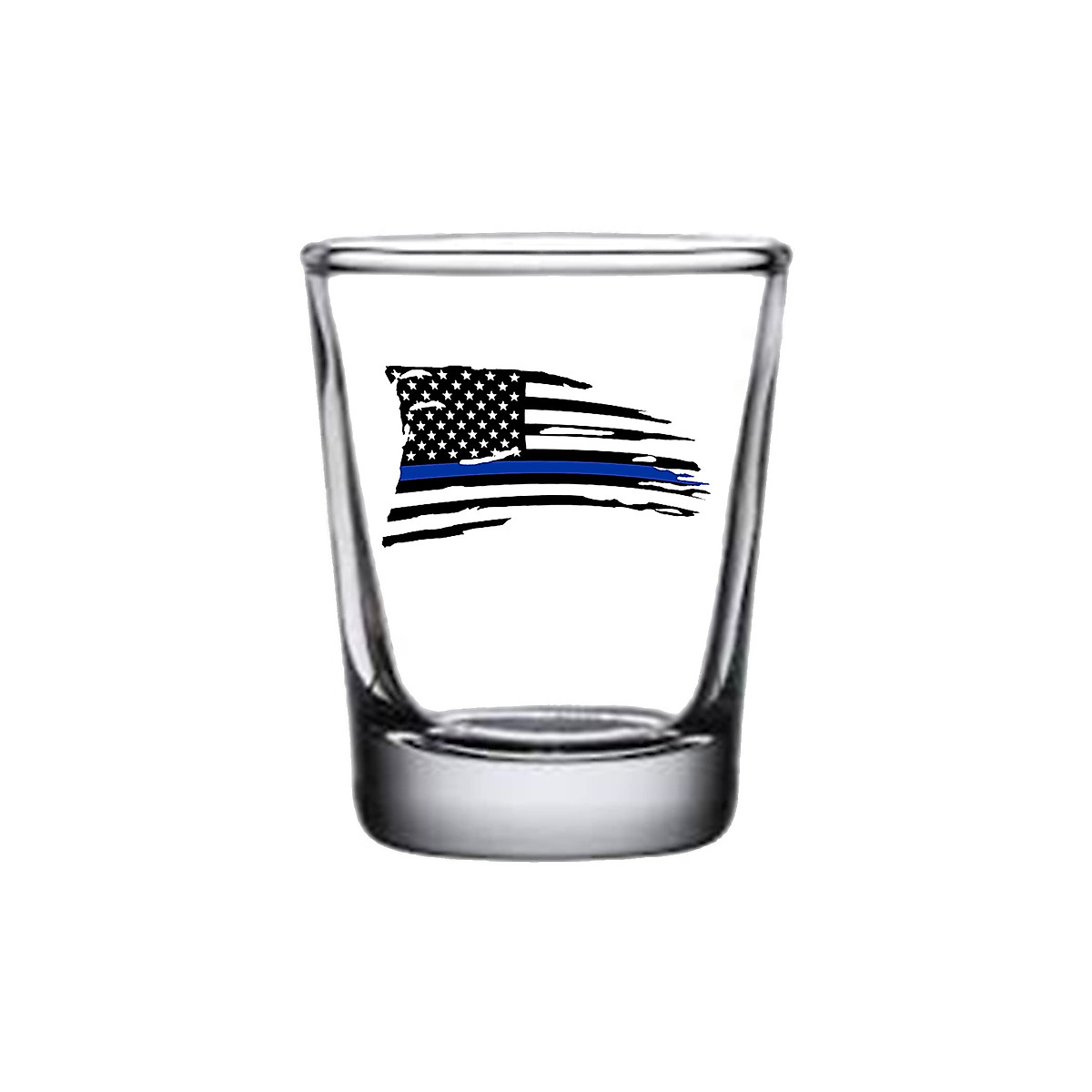 Rogue River Tactical Tattered Distressed Waving Thin Blue Line Flag Shot Glass Gift For Police Officer Law Enforcement