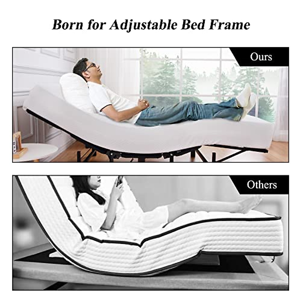 Homhougo 8-Inch Mattress Twin XL, Dual Layers Memory Foam Mattress, Convoluted Foam Mattress for Adjustable Bed Frame,CertiPUR-US Certified, Medium-Firm