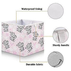 Kigai Cute Elephant Cube Storage Bins - 11x11x11 In Large Foldable Storage Basket Fabric Storage Baskes Organizer for Toys, Books, Shelves, Closet, Home Decor