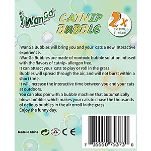 iwanga Catnip Bubbles Catnip Toys for Cats 4oz*2- Unbelievable Catnip Flavor Bubble for Cats -Non-Toxic Formula,Let The cat Chase Avoids Boredom & Keeps Pets Active.