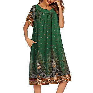 Ekouaer Womens Nightgown Short Sleeve House Dress with Pockets-Floral Print Mumu Dress Green Feather, 3X-Large