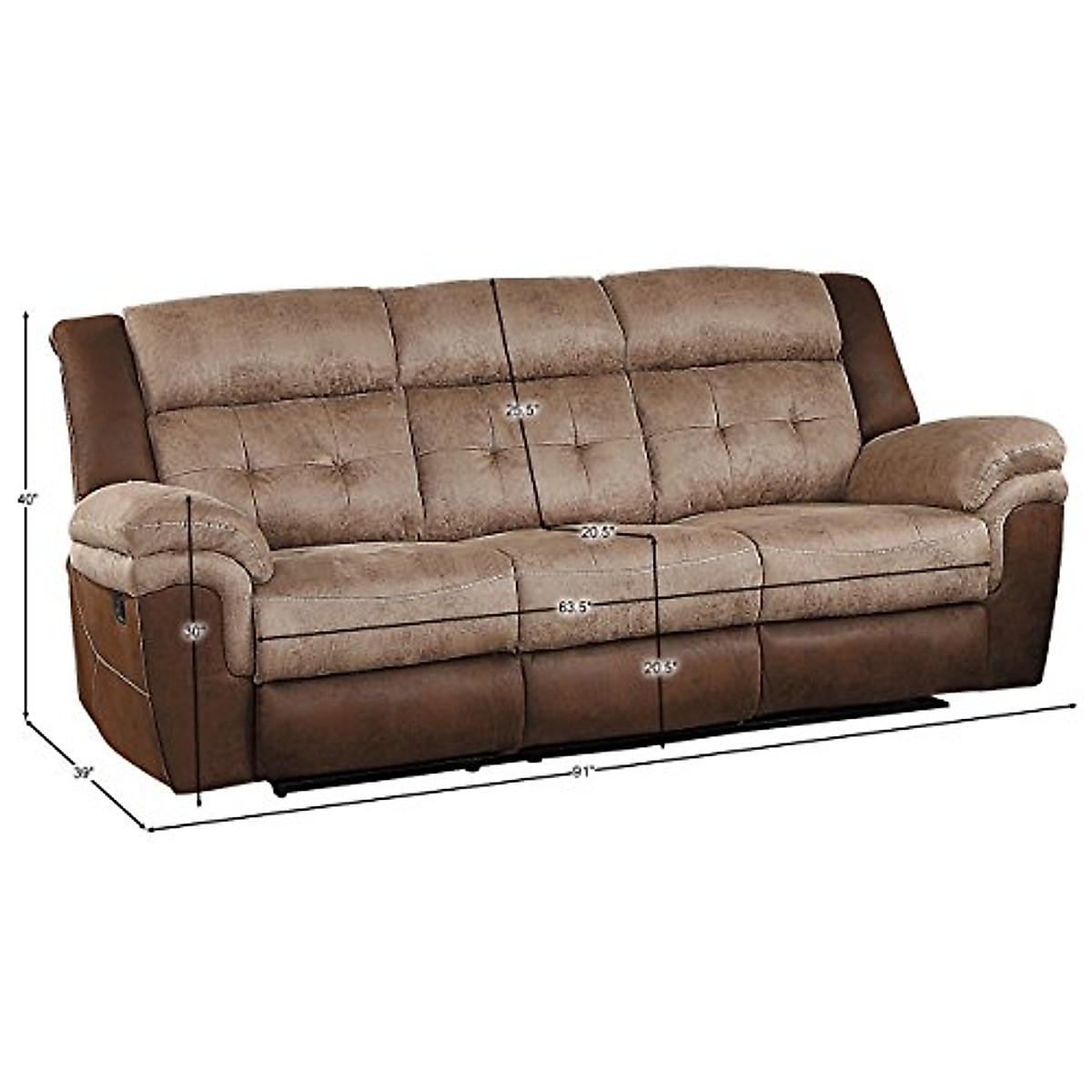 Homelegance Chai 91" Microfiber Double Reclining Sofa (Manual), Brown
