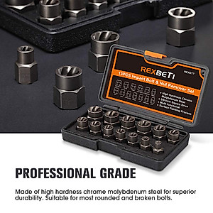 REXBETI Impact Bolt & Nut Remover Set, 13 Pieces Bolt Extractor Tool Set with Solid Storage Case