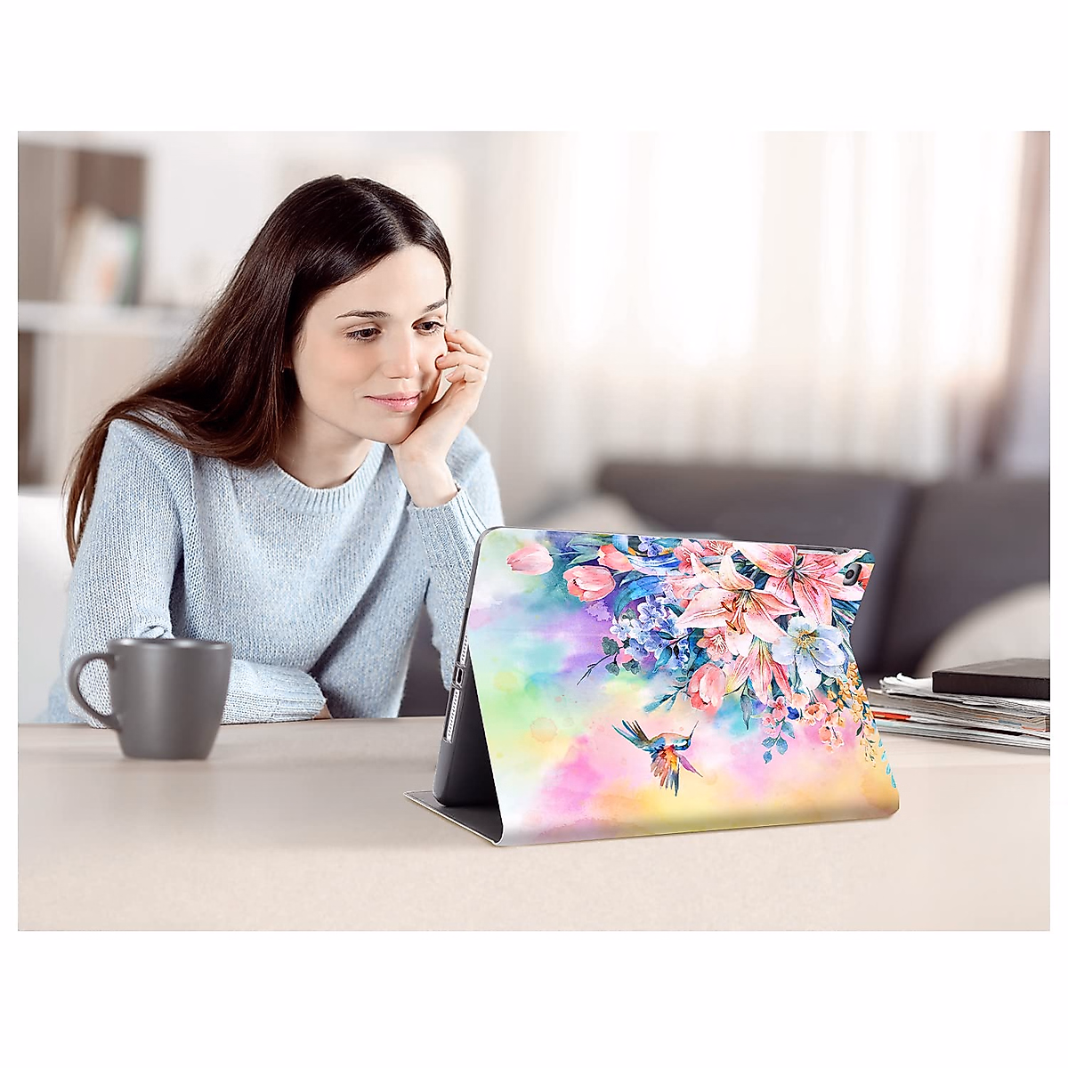 Vimorco Slim Case for ipad 5th/6th Generation 9.7 inch 2017/2018,ipad air 1/2 Case, Shockproof PU Leather Adjustable Stand Cover for Apple ipad 5/6 Gen, Hummingbirds & Flowers