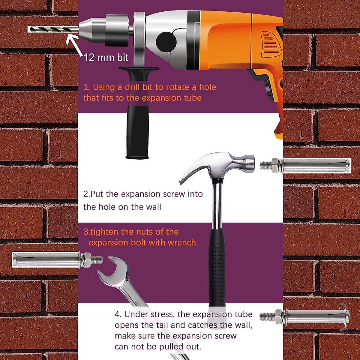 M8* 80mm Expansion Screw with Eye Ring Anchor Internal Eye Bolt Fastener 304 Stainless Steel 5 Pack (Ring Lifting Expansion Eyebolt M8* 80mm)