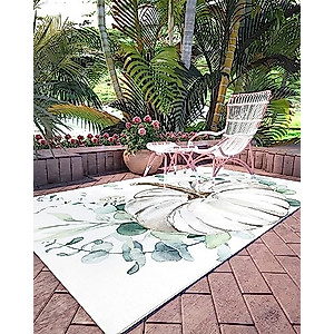 Green Eucalyptus Area Rug 5'x8',Outdoor Indoor Extra Large Carpet Runner for Girls Boys Bedroom,Living Room,Bathroom,Classroom,Office,Kitchen,Washable Area+Rug Autumn Thanksgiving Fall White Pumpkins