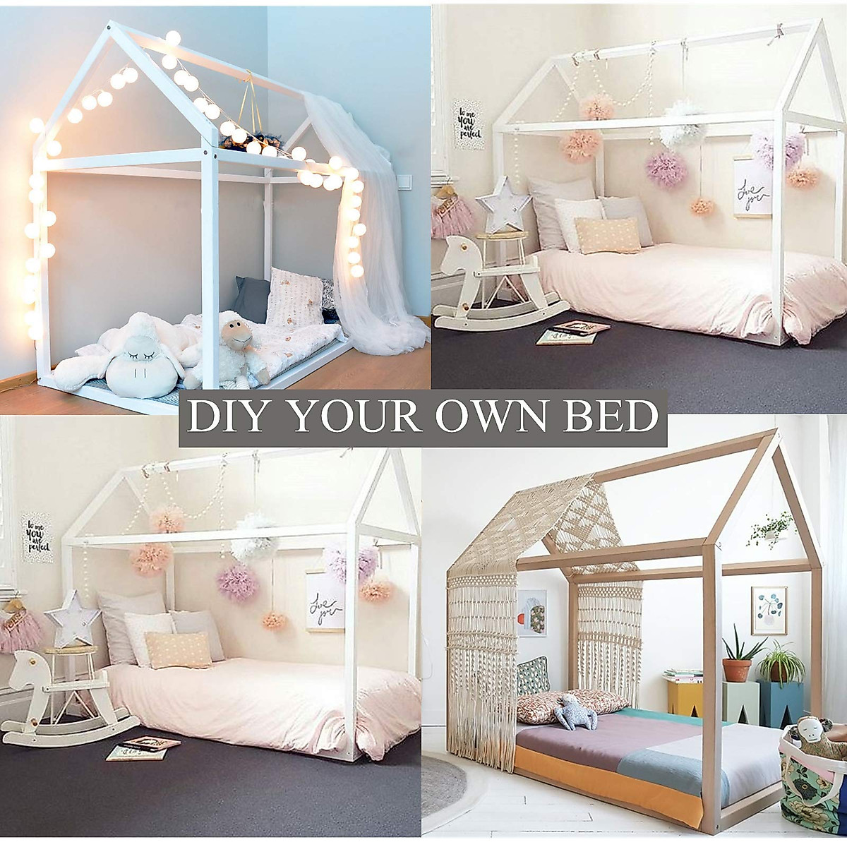 House Twin Bed Frame Wooden Platform Bed for Kids,No Box Spring Needed, White