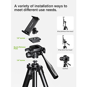 Elitehood 68" Heavy Duty iPad Tripod, Ultra-Stable Camera Tripod for iPad Pro 12.9, iPad Tripod Stand Mount for Video Recording/Photography, Compatible with 4.7-13inch Tablet/iPad Pro/Webcam/DSLR