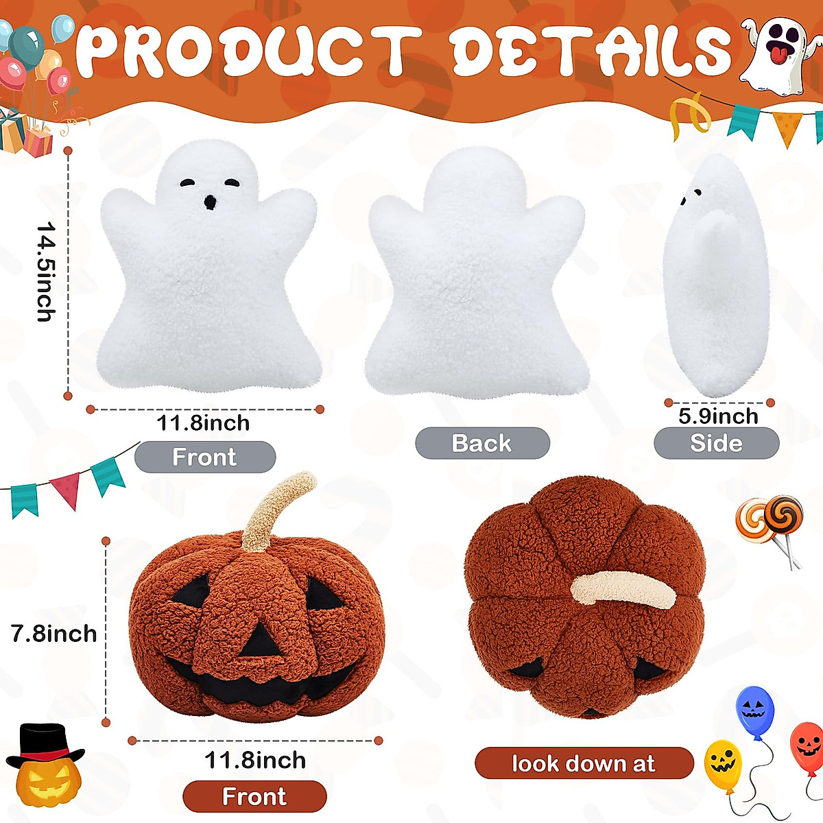 Poen 2 Pcs Halloween Pillows Pumpkin Pillow Halloween Shaped Throw Pillows Halloween Decorative Pillows Halloween Decor for Holiday Party Gift Sofa Bed Cushion