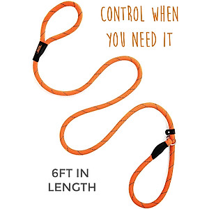 Mighty Paw 6' Slip Dog Leash - Gentle Correction with No More Pulling - Rock Climbers Rope for Ultimate Strength - Universal Design - One Size Fits All - Control When You Need It - Reflective Thread