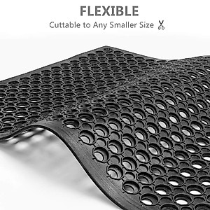 ROVSUN Rubber Floor Mat with Holes, 36''x 60'' Anti-Fatigue/Non-Slip Drainage Mat, for Industrial Kitchen Restaurant Bar Bathroom Utility Garage Pool Entry Door Mat, Indoor/Outdoor Cushion