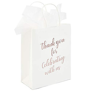 Sparkle and Bash Thank You Kraft Gift Bags with Tissue Paper (Rose Gold Foil, 15 Pack)