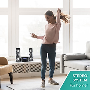 Philco Stereo Shelf Systems Compact CD Shelf System with Digital FM Stereo Radio, Bluetooth Wireless Technology, and Remote Control in Black | LCD Display | MP3 & AUX Port Compatible | USB Playback