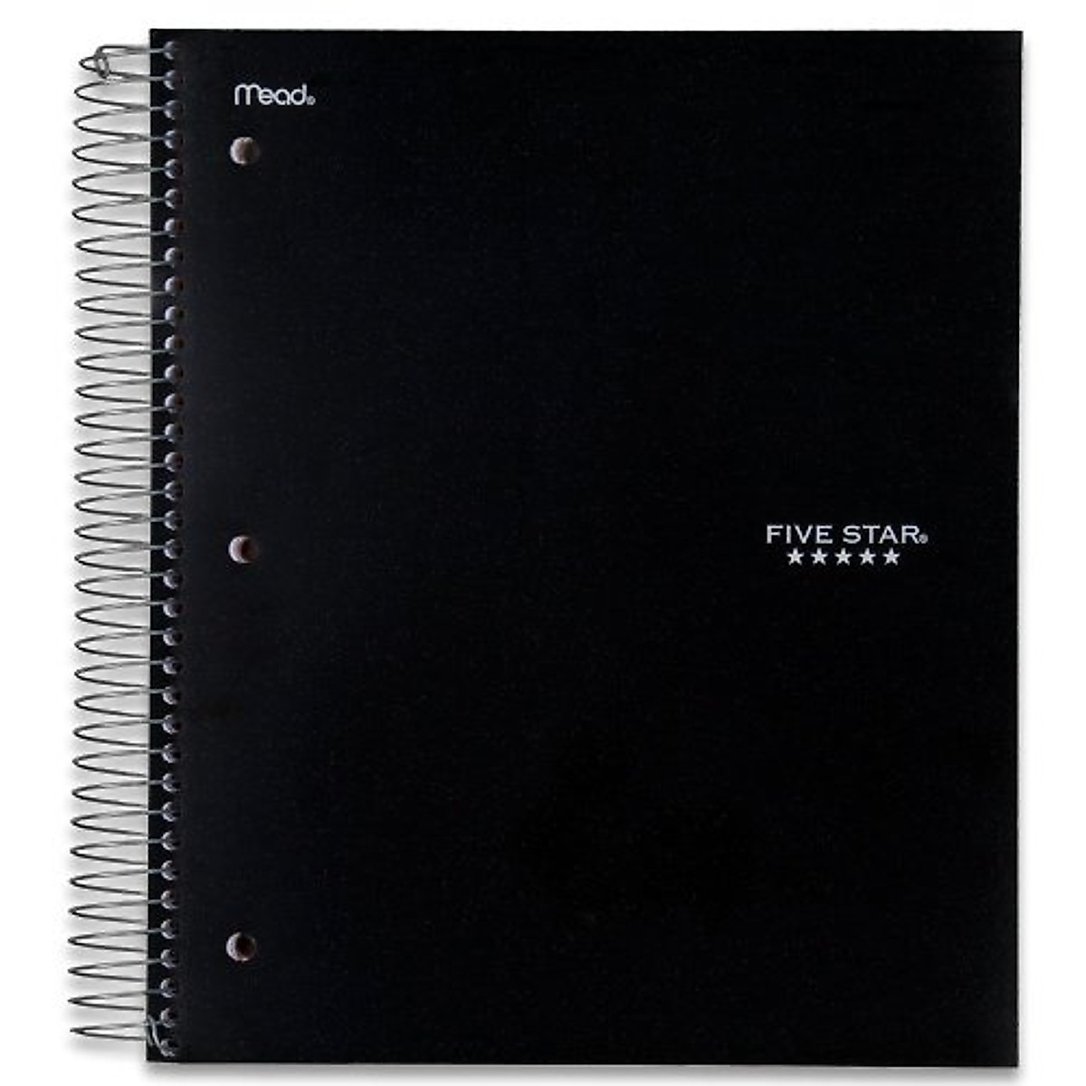 Five Star Spiral Notebook + Study App, 5 Subject, College Ruled Paper, 11" x 8-1/2", 200 Sheets, Black, 1 Count (72081)