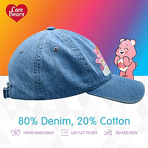 Care Bears Dad Hat, Cheer Bear Rainbow Design Baseball Cap with Curved Brim, Denim, One Size