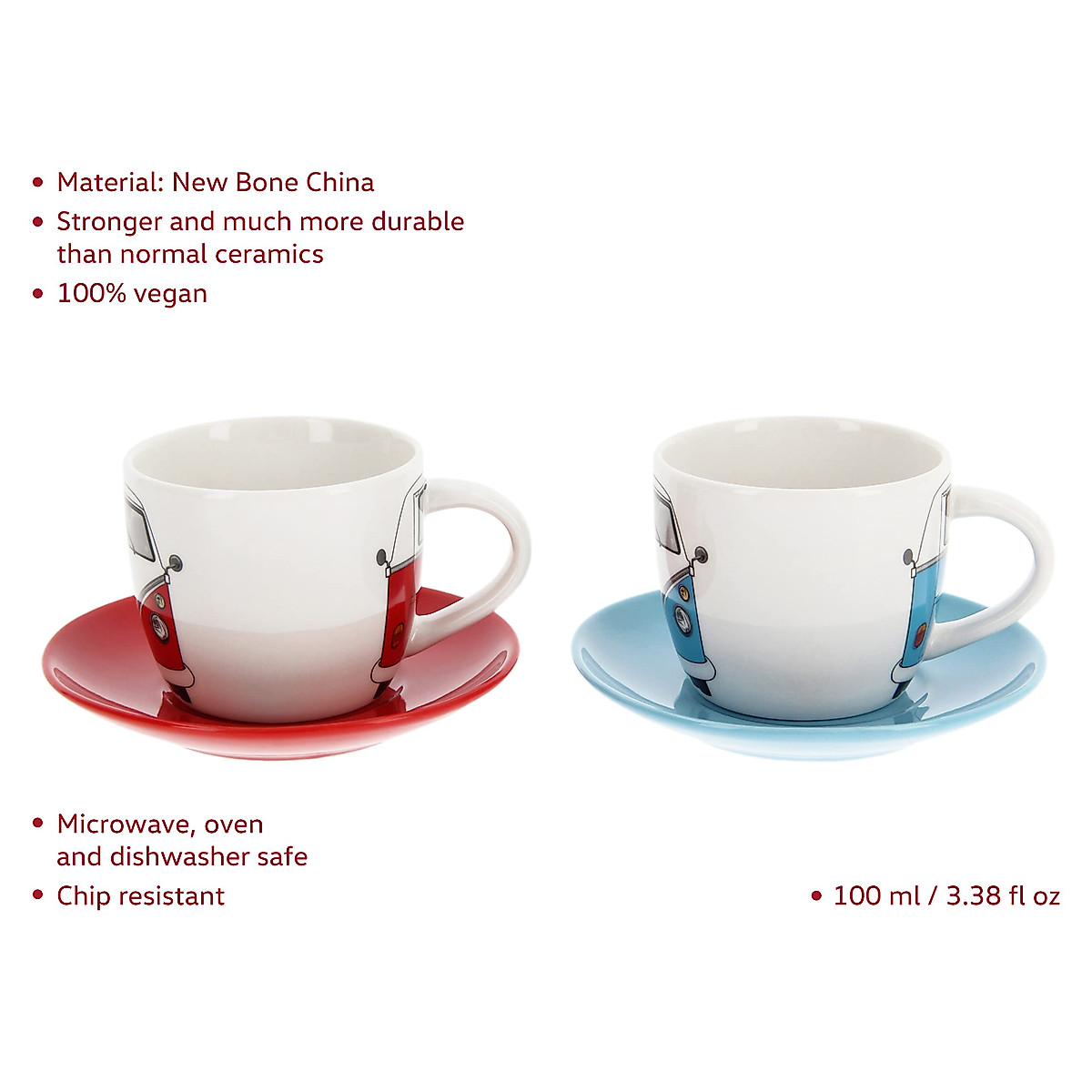 BRISA VW Collection - Volkswagen Espresso Cups Coffee-Tea-Cappuccino Set in T1 Bus Design (Bus Front/2 Colors/2-Piece Set/100ml/3.4 fl oz)