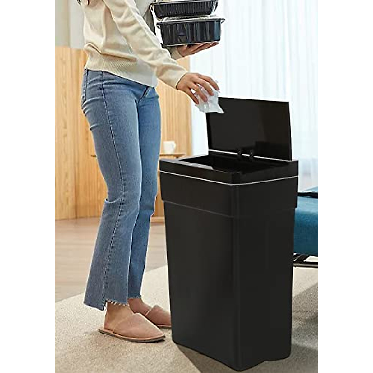 Automatic Trash Can 13 Gallon, Kitchen Garbage Can, Motion Sensor Trash Can with Lid, Electric Touchless Trash Bin 50 Liter, Tall Smart Garbage Bin, Auto Trashcans for Kitchen Bathroom Bedroom Office