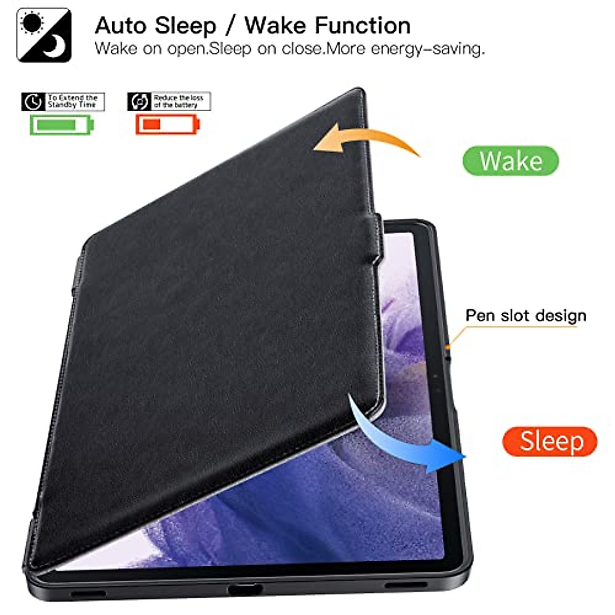 ZtotopCase for Samsung Galaxy Tab S7 FE 5G/S7 Plus/S8 Plus 12.4 Inch Tablet [5 Magnetic Stand Angles],Auto Wake/Sleep, Premium PU Leather Smart Cover for Galaxy S8+ 2022/S7 FE 2021/S7+ 2020,Black